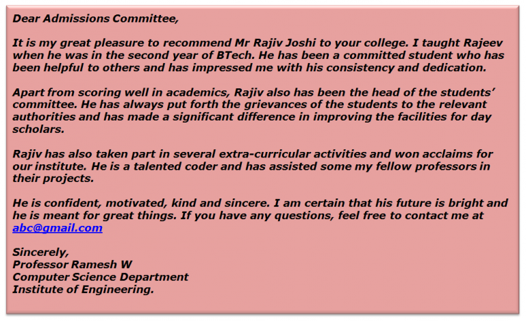 How a Letter of Recommendation (LOR) for Masters Looks like | GREedge